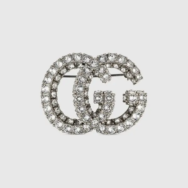 Gucci Gg Marmont Crystal Brooch - Silver-Toned Metal | Editorialist